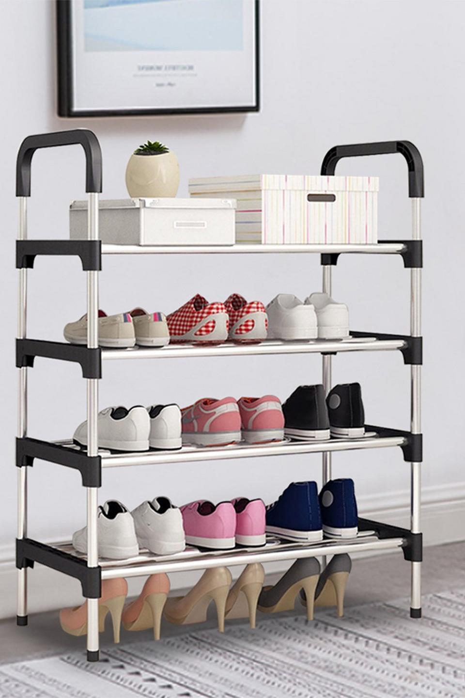 Storage 4 Tiers Shoe Rack Organizer Stackable Space Saving Shoe Shelf